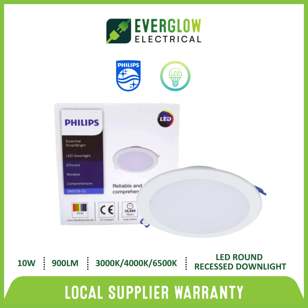 PHILIPS DN027B LED9/10W D125 LED ROUND RECESSED DOWNLIGHT [3000K/4000K ...