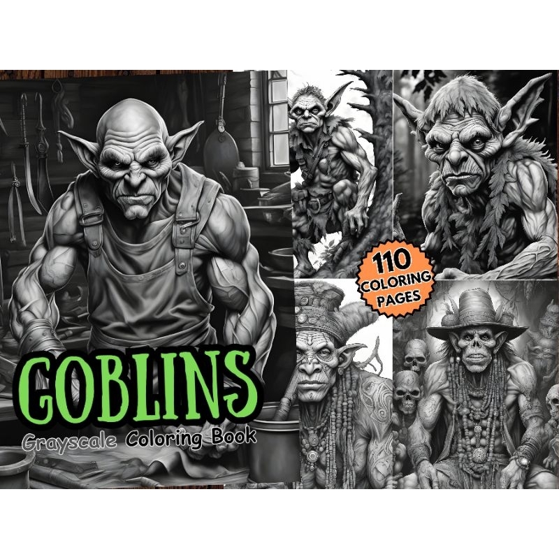 Goblins Grayscale Coloring Pages for Adults - 110 Pages (PDF) + Free Cover (PNG) | Shopee Malaysia
