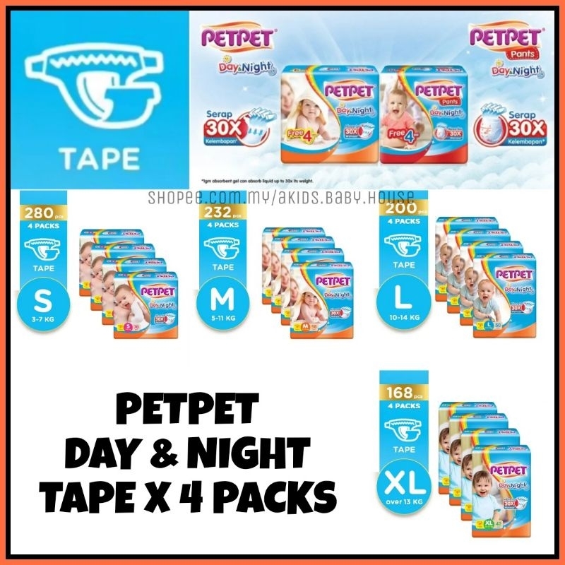 PETPET DAY & NIGHT TAPE JUMBO X 4 PACKS (S/M/L/XL) | Shopee Malaysia