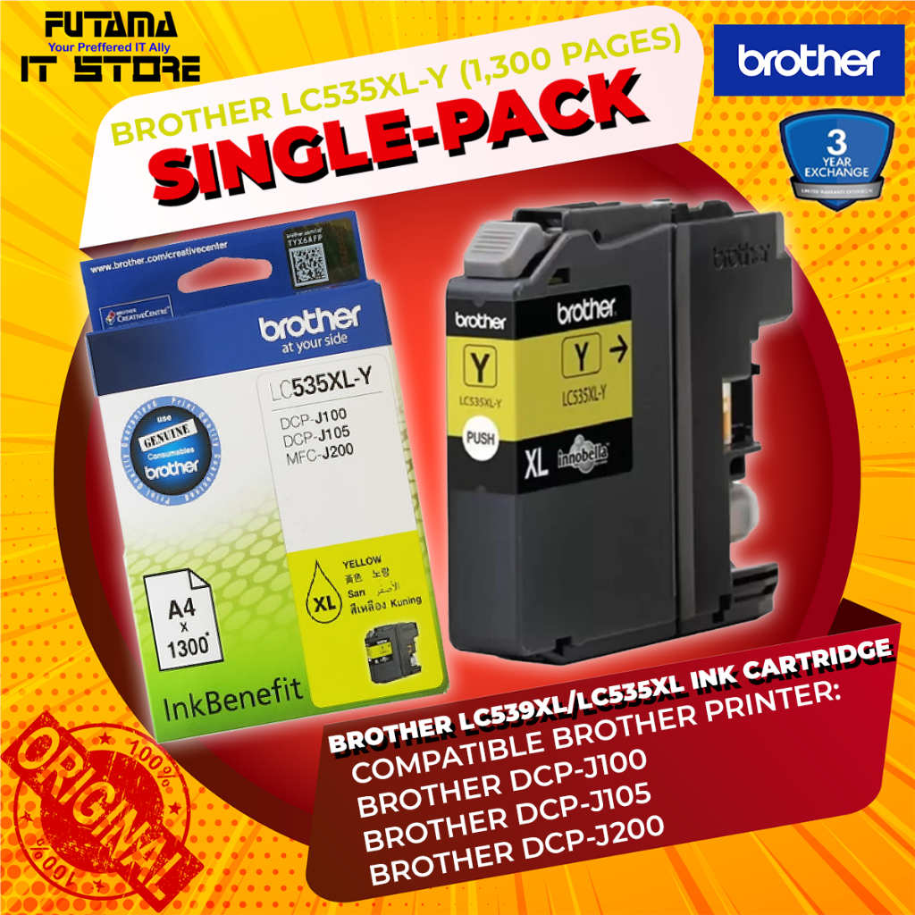 Brother LC539XL (BK) / LC535XL (CMY) Original Ink Cartridge - For DCP-J100/DCP-J105/MFC-J200 ...