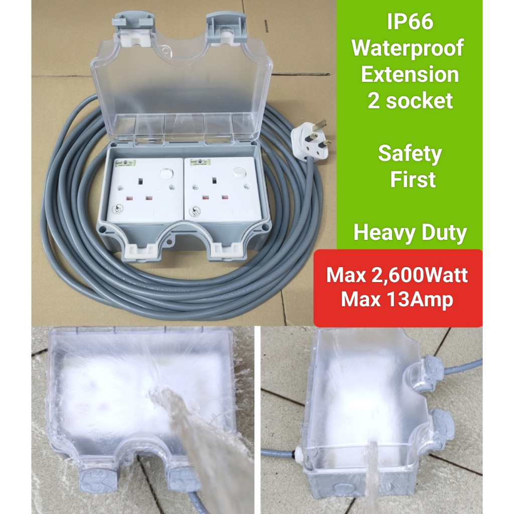 Extention socket Max 2,600watt Max 13Amp IP66 Waterproof Box Heavy Duty ...