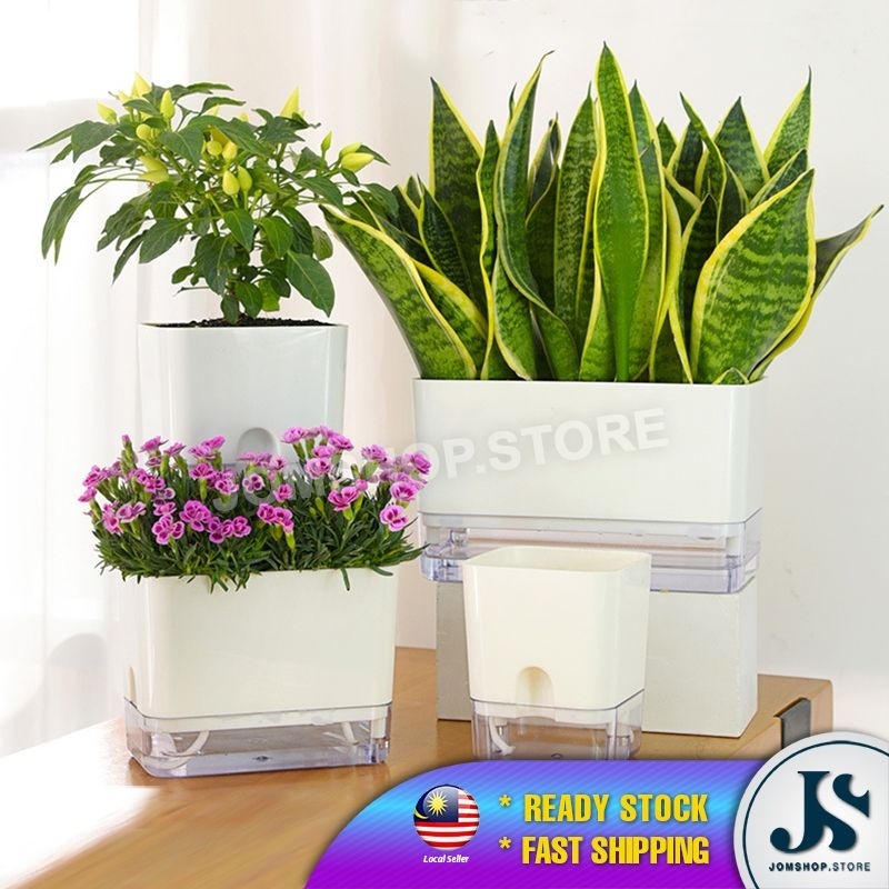 Pasu Bunga Auto Siram Plastik Flower Pot Self Watering Pot Square ...