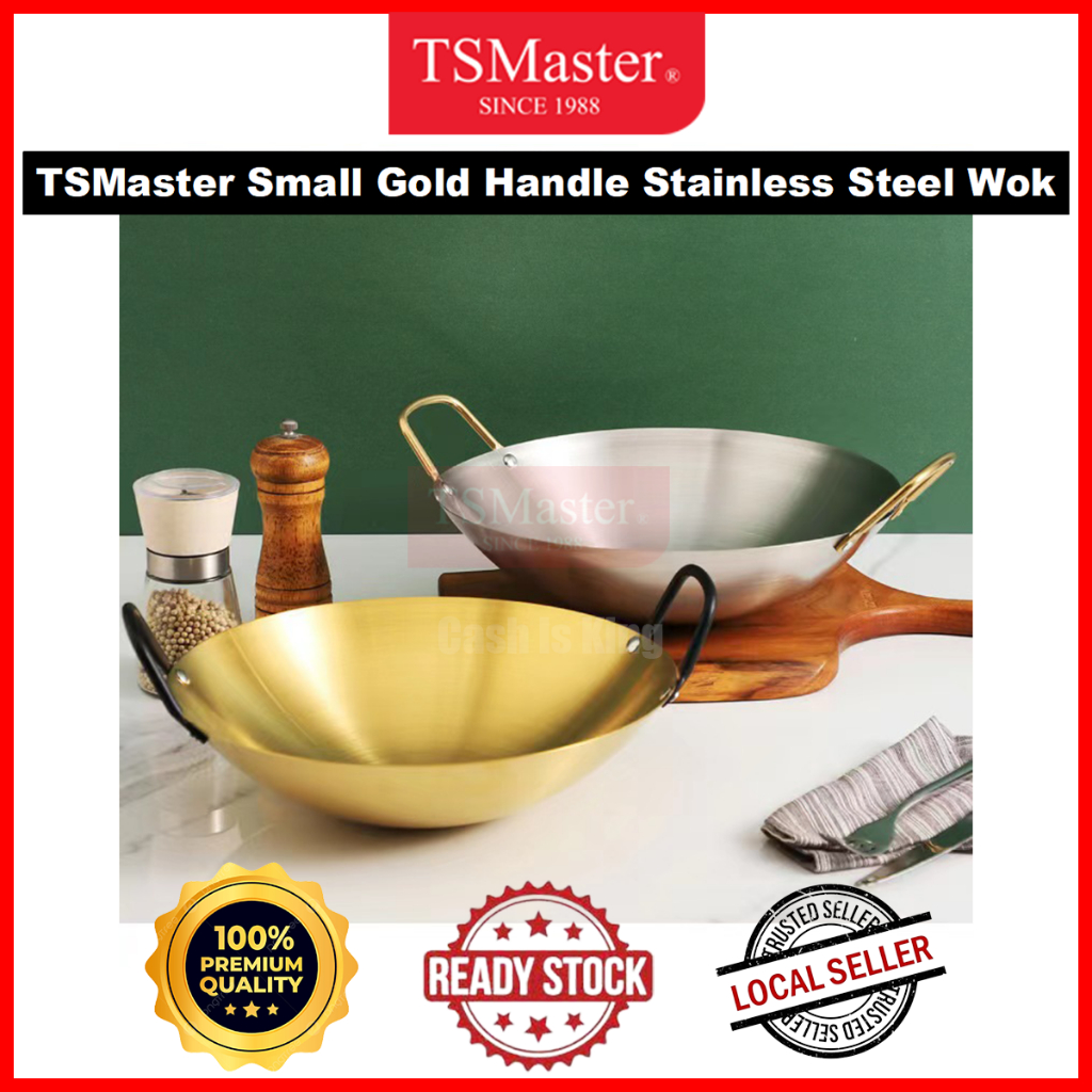 Gold Double Handle Stainless Steel Wok Bertangkai / Kuali Stainless ...