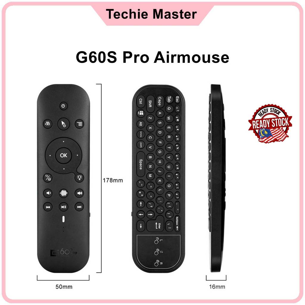 G60S Pro G20S Pro Alat Kawalan Jauh AIRMOUSE 2.4G BT5.0 Dual Modes Voice Assistant Remote ...