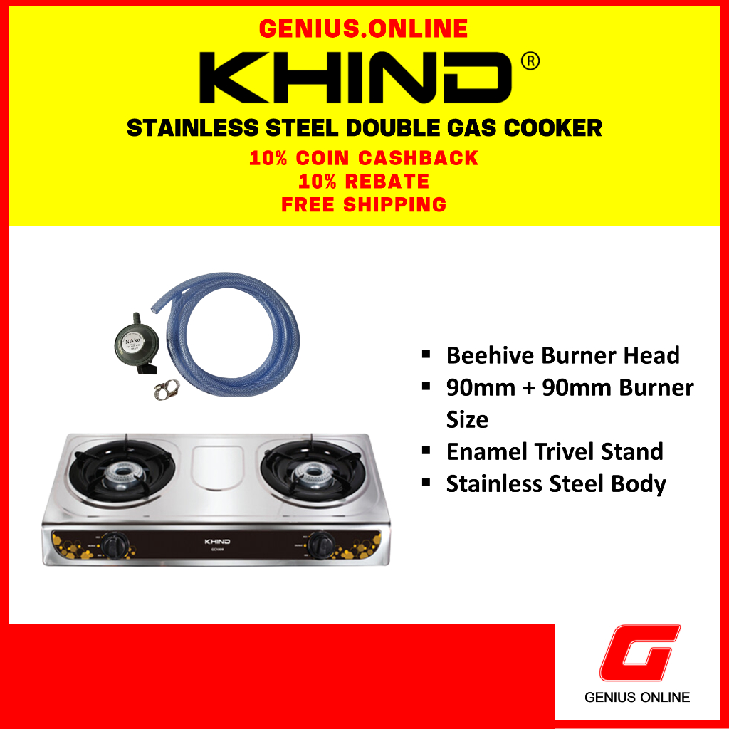 KHIND 2 Burner Gas Stove Cooker Stainless Steel GC1009 | Shopee Malaysia