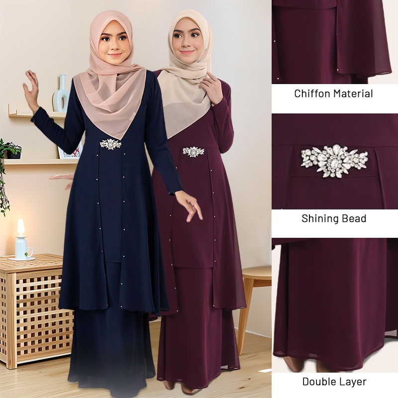 Baju Kebarung Chiffon Ironless Baju Kurung Lubah Moden Muslim Set Jubah ...