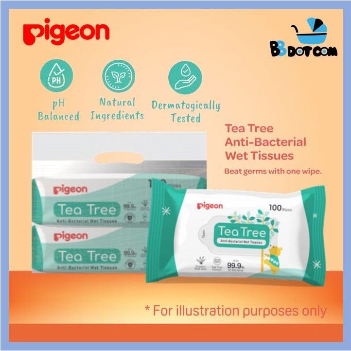 Pigeon Tea Tree Anti-Bacterial Wet Tissues ( 100 Wipes x 2 Packs ...