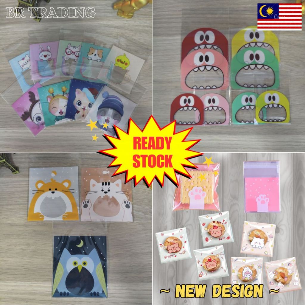 100pcs Corak Cartoon Cookies Candy OPP Plastic Packaging Door Gift ...