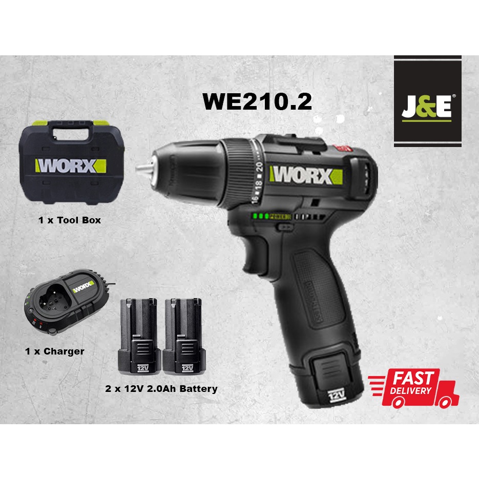 J&E WORX WE210 ALL BLACK EDITION 12V 2.0 AH Battery 38N.m Brushless Motor Cordless Electric ...