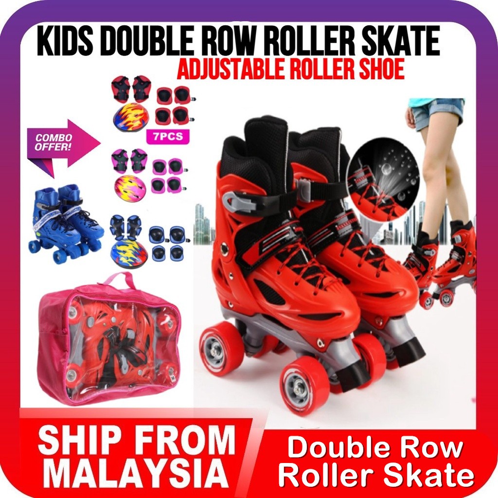 ~Ship From KL~ 💥Free Bag💥Double Row Roller Skate Kids Roller Kasut Roda ...