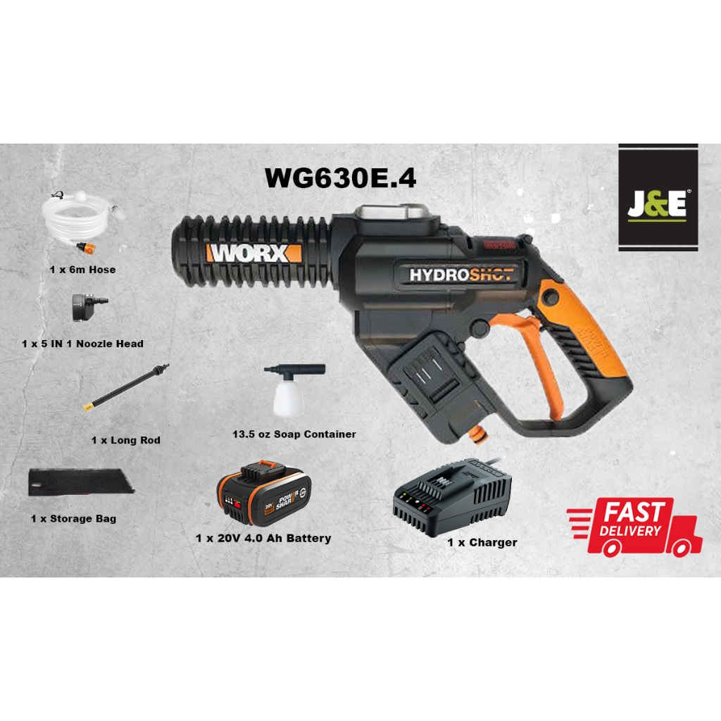 J&E NEW MODEL WORX WG630E PowerShare 20V Water Jet Cordless Brushless Motor High Pressure ...