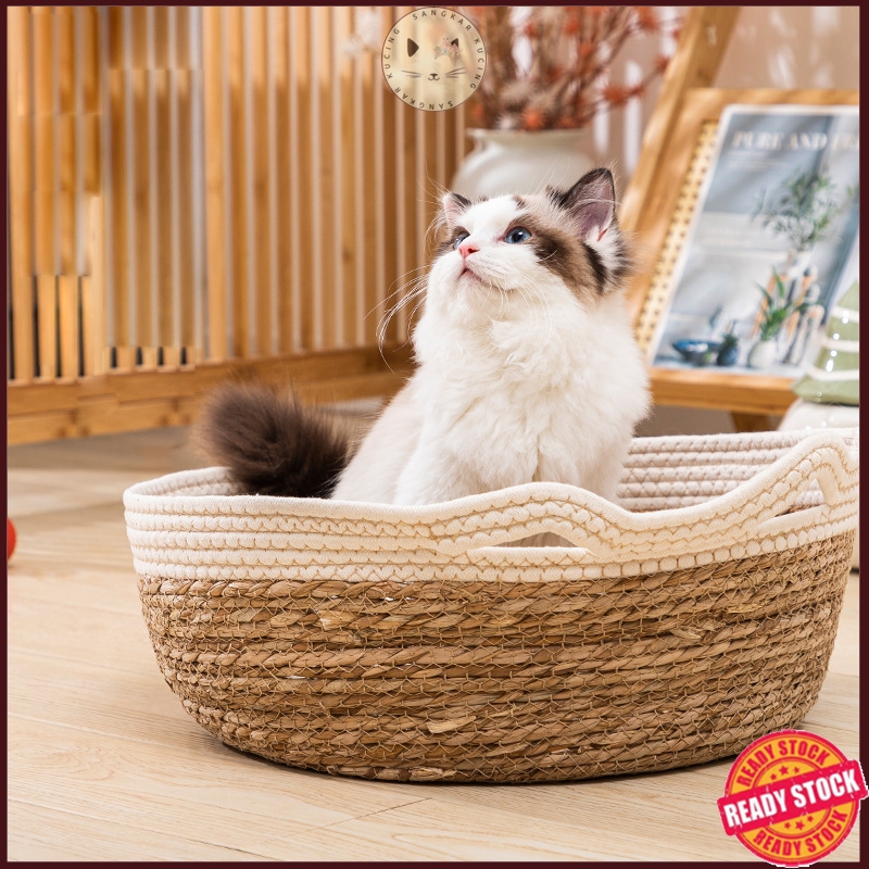 Handmade Rattan Pet Nest Straw Katil Kucing Cat House Cat Bed Cage ...