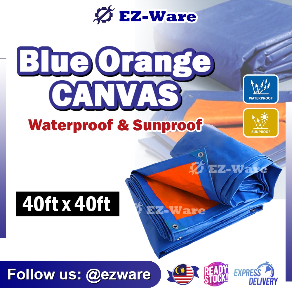 40' x 40' (Feet) Blue Orange Canvas Flexible Sheet Canvas Tarpaulin Canopy Kanvas Khemah Pasar ...