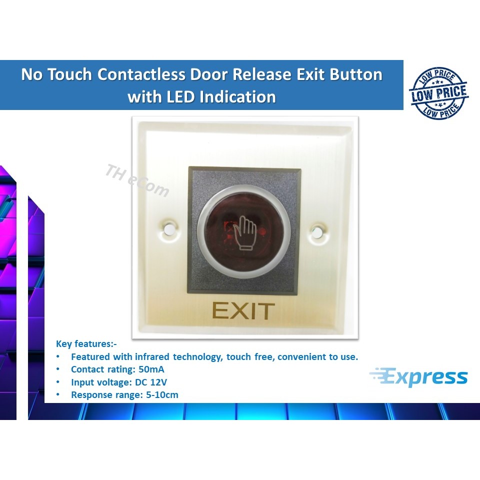 No Touch Button / Infrared Sensor Contactless Door Release Exit Button with LED Indication Door ...