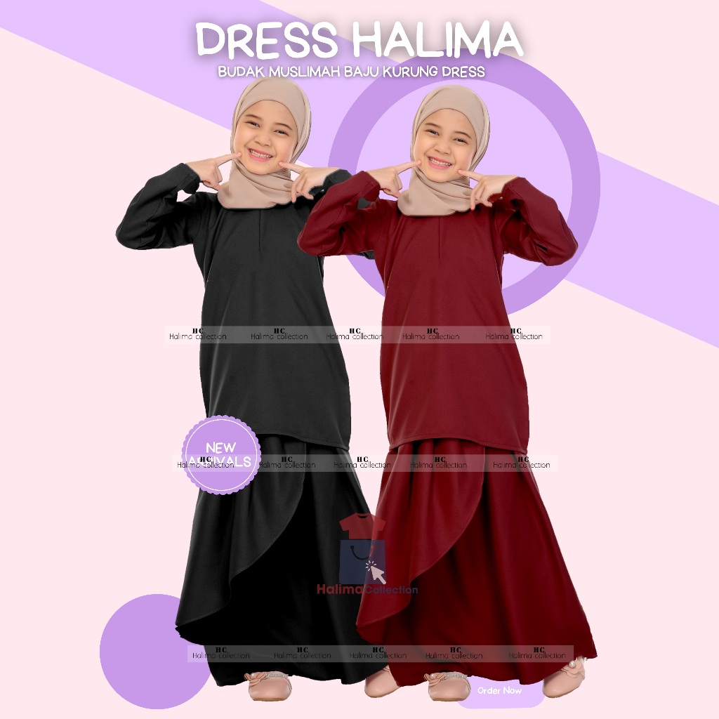 dress halima budak baju kurung como crepe | Shopee Malaysia
