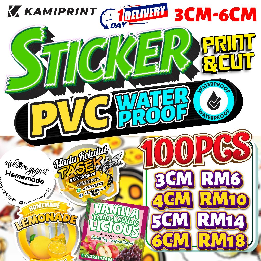 PVC WATERPROOF 100PCS STICKER @ LABEL PRODUK 👉 KALIS AIR [ 3CM/4CM/5CM ...