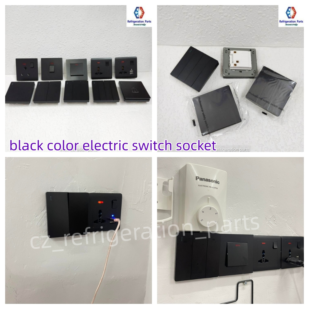 CZ hitam suis soket 10a 13a 15a 20a aircond suis heater soket palam lampu kipas 黑色插座开关 black ...