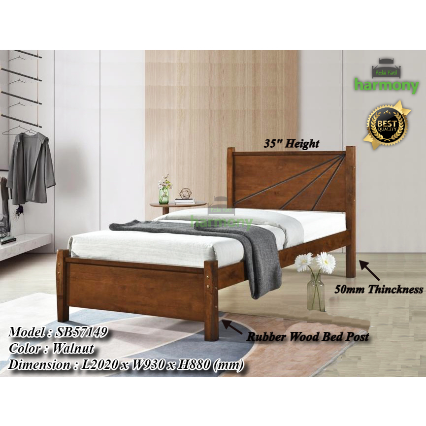 Harmony Oakland Wooden Single Bed Frame / Solid Wood Single Bed / Katil ...
