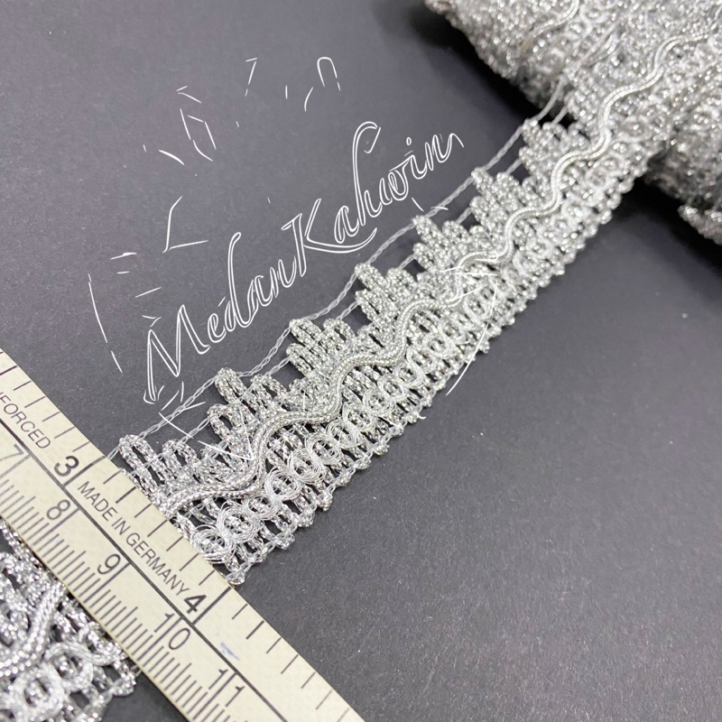 #RL00091013 (meter) 1”, 1.25” Lace Mahkota Gold Silver Border Lace 25mm ...