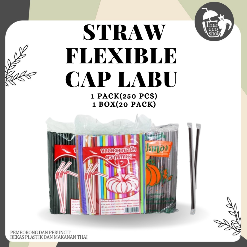 Flexible Plastic Straw Bengkok Cap Labu Rainbow and Black (250pcs ...