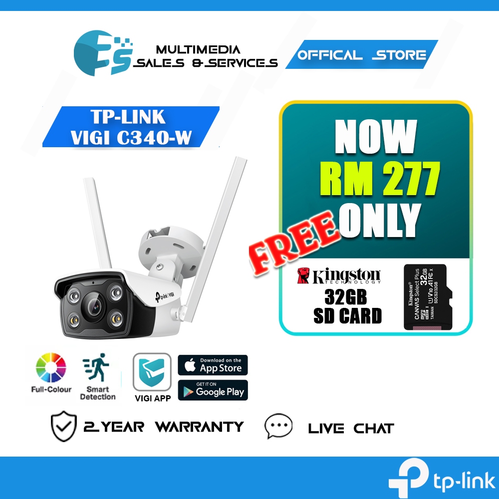 TP-LINK VIGI C340-W 4MP Outdoor Full-Color Wi-Fi Bullet Network Camera ...