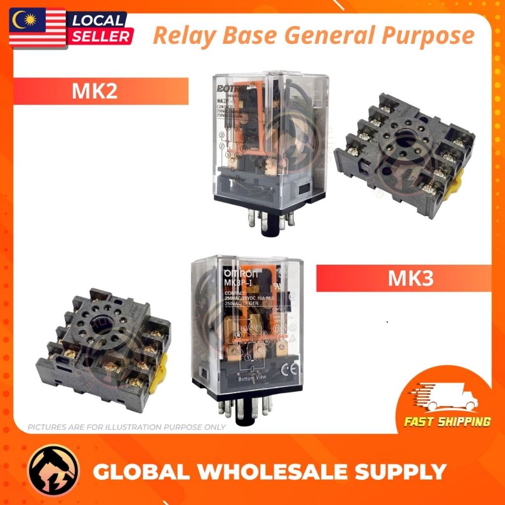 MK2 / MK3 Relay Base General Purpose Relay ( AC220V / AC110V / AC24V ...