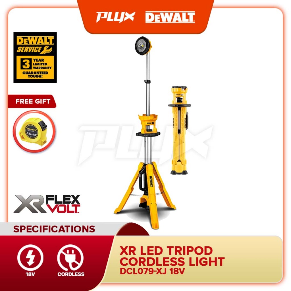 DEWALT DCL079 18V /20V MAX Cordless Tripod Light 3000lm IP55 (Bare Unit ...