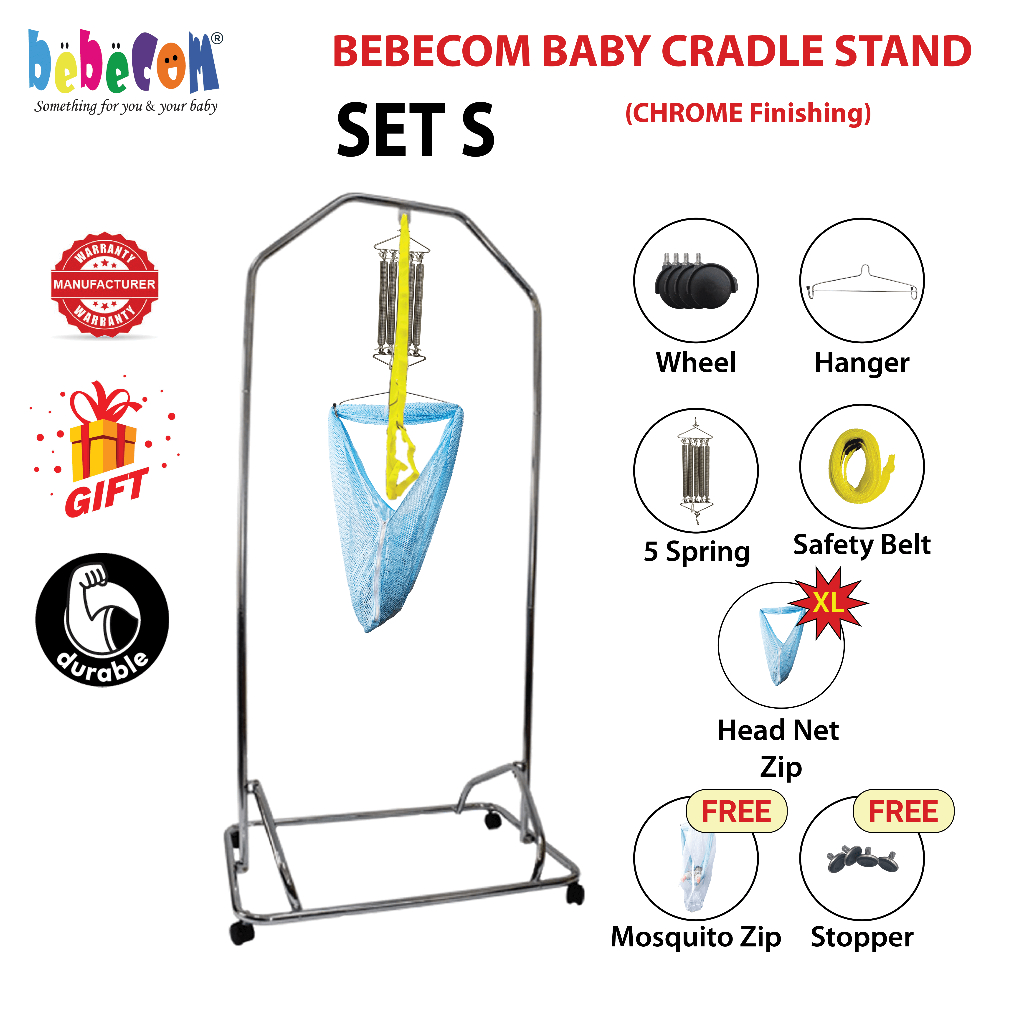 BEBECOM Rangka Buian/Baby Spring Cot Cradle/Baby Cradle with Lockable ...