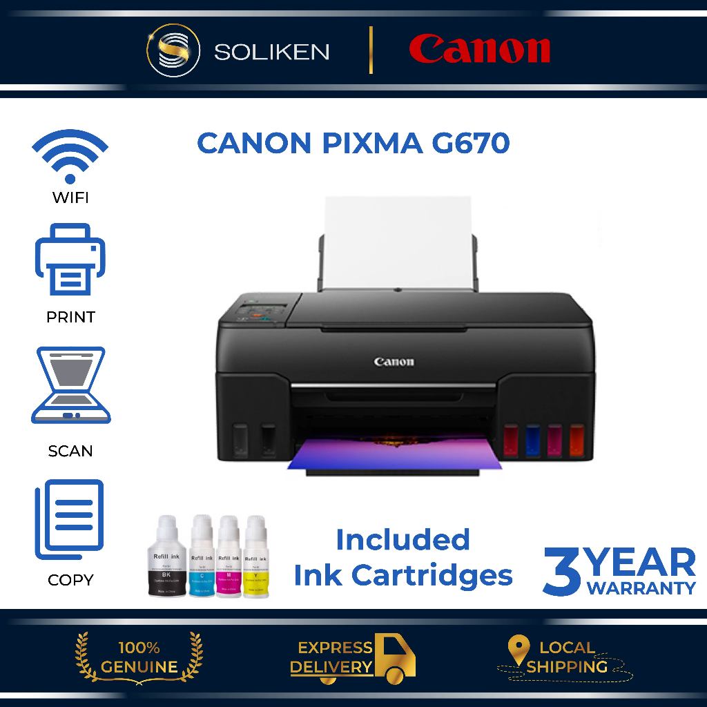 Canon Pixma G670 Easy Refillable Wireless All-In-One Ink Tank Printer ...