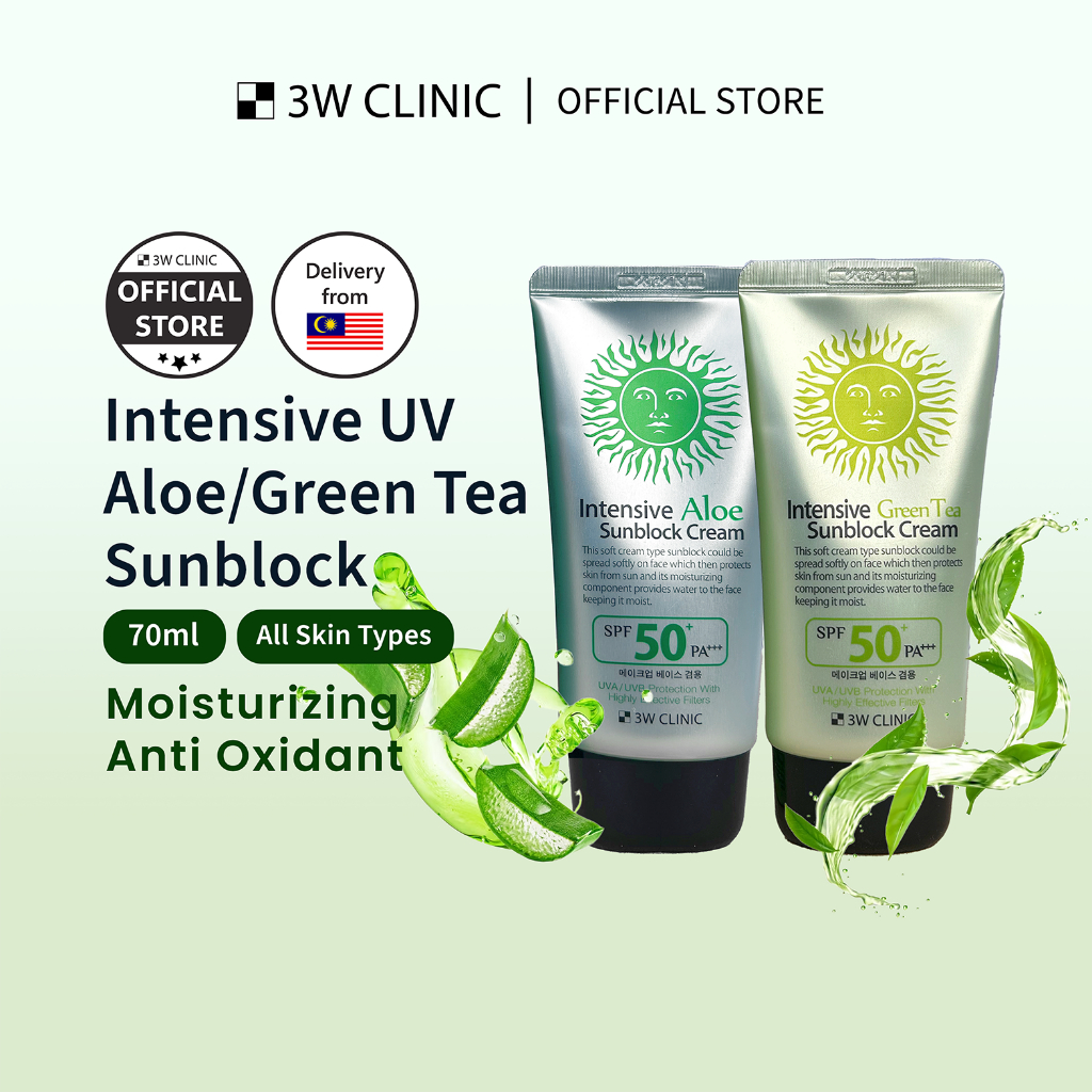 3W CLINIC Sunscreen Intensive Aloe Sunblock Cream Green Tea Sunblock ...