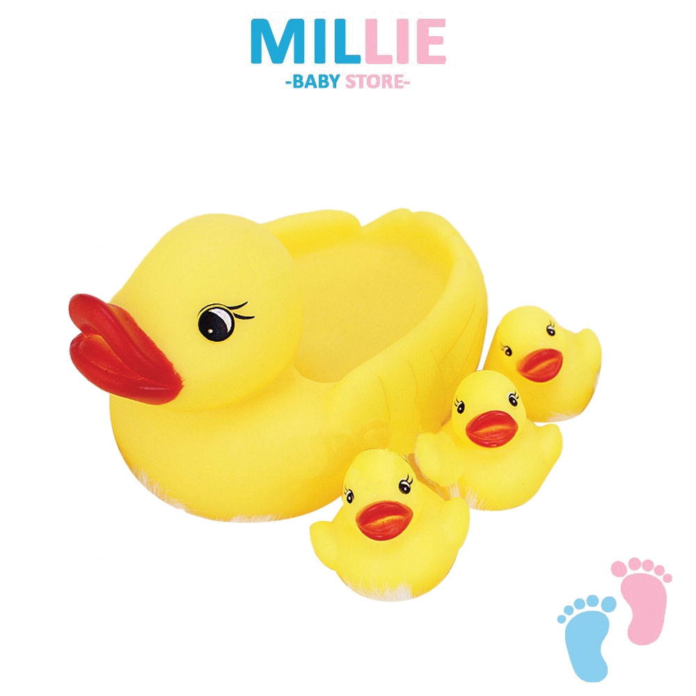 MILLIE 4pcs Cute Rubber Ducky Set Mother Duck with Ducklings Baby Bath ...