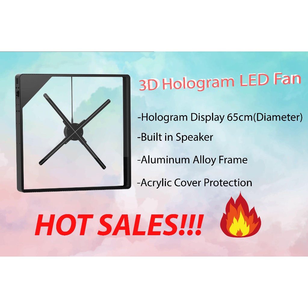 65CM 3D HOLOGRAM LED FAN w Square Transparent Frame Acrylic Cover l ...