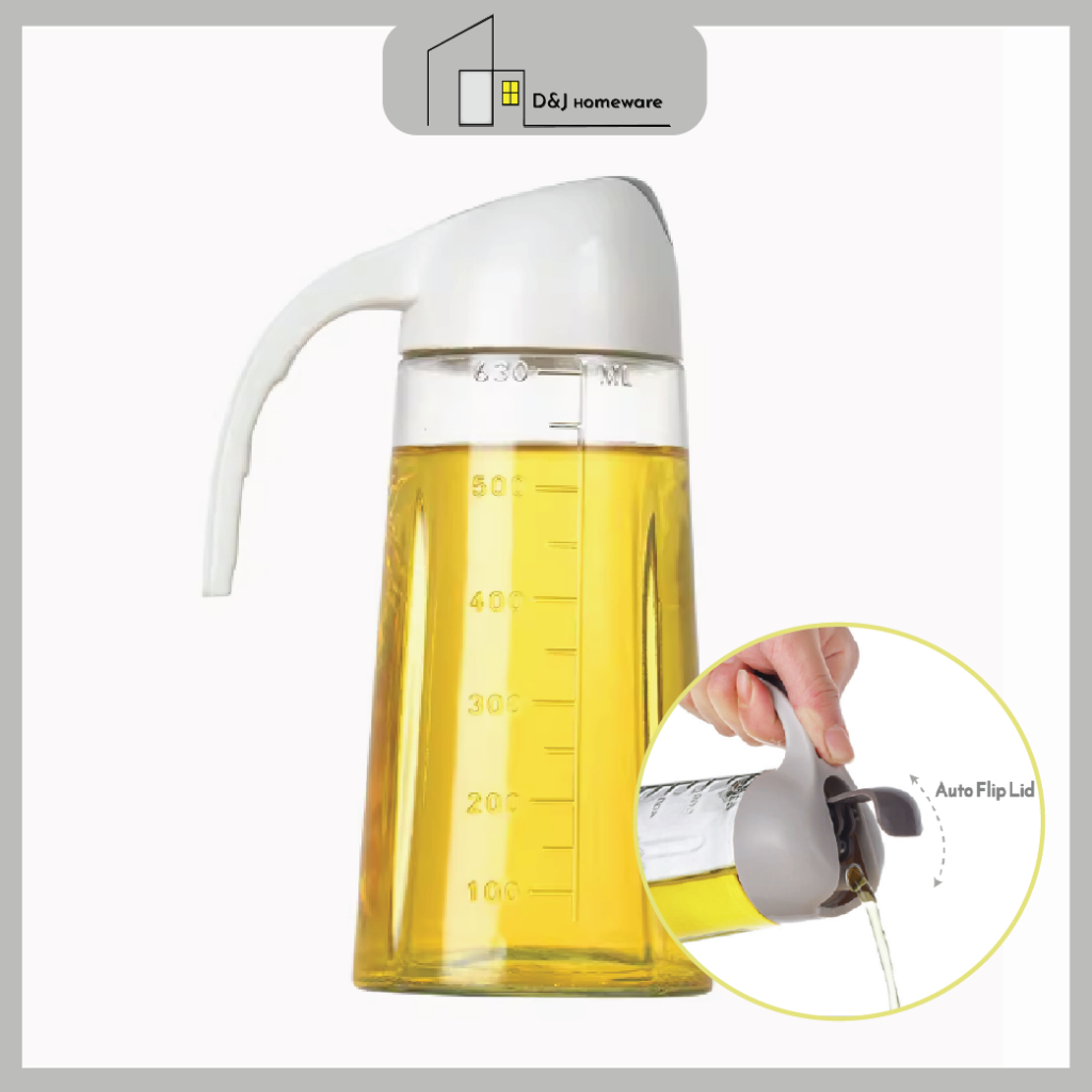 Glass Seasoning Bottle Dispenser (630ml) / Auto Flip Lid Oil Jar ...