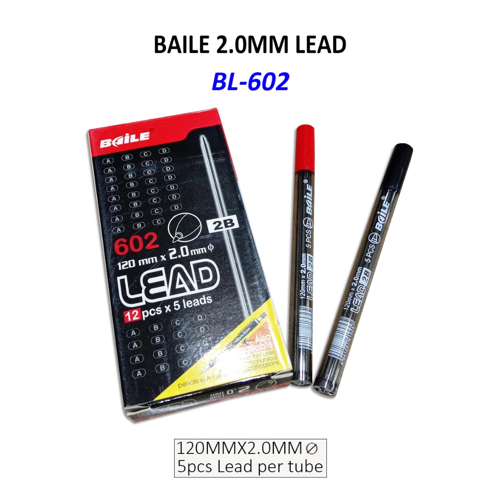 Baile 2.0mm Mechanical Pencil Lead 2B 5's BL-602 Stationery 2.0 Thick ...