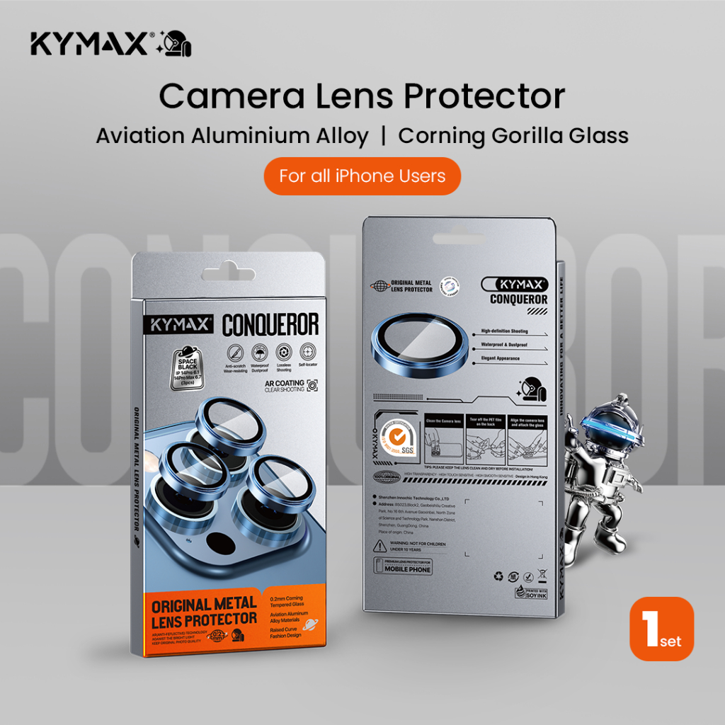 KYMAX Aluminium Alloy Camera Lens Protector Conqueror Corning Tempered Glass for iPhone 15/16 (0 ...