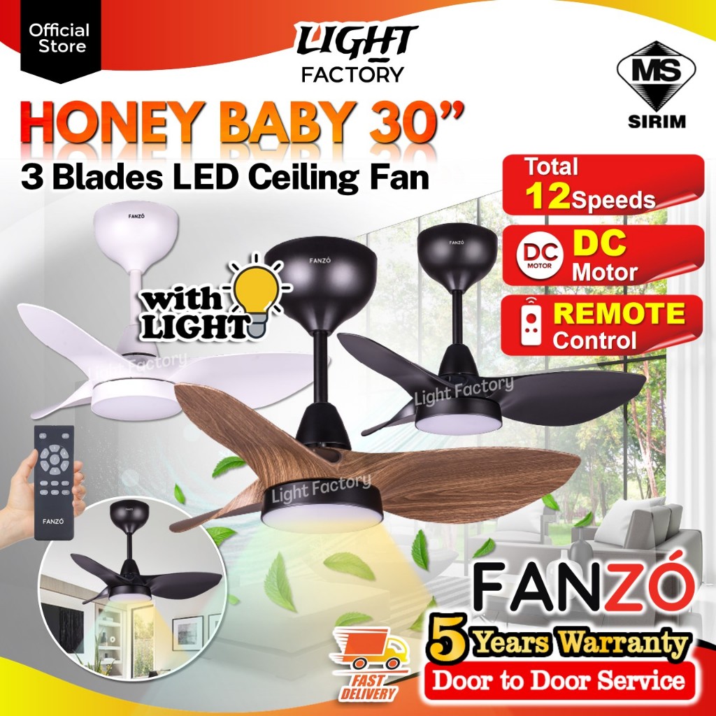 🔥SIRIM🔥FANZÓ HONEYBABY LED 30" 3 Blades DC Motor with 6 Speed Remote ...