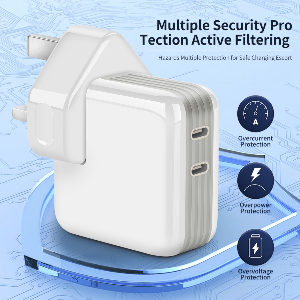 65W USB-C Wall Charger, Dual Port Plug Block PD Power Adapter, Fast ...