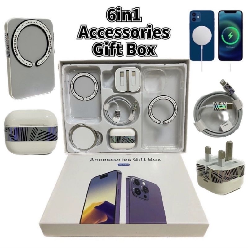 Premium 6 In 1 Phone Accessories Gift Box Charger Set 20W USB C Plug ...