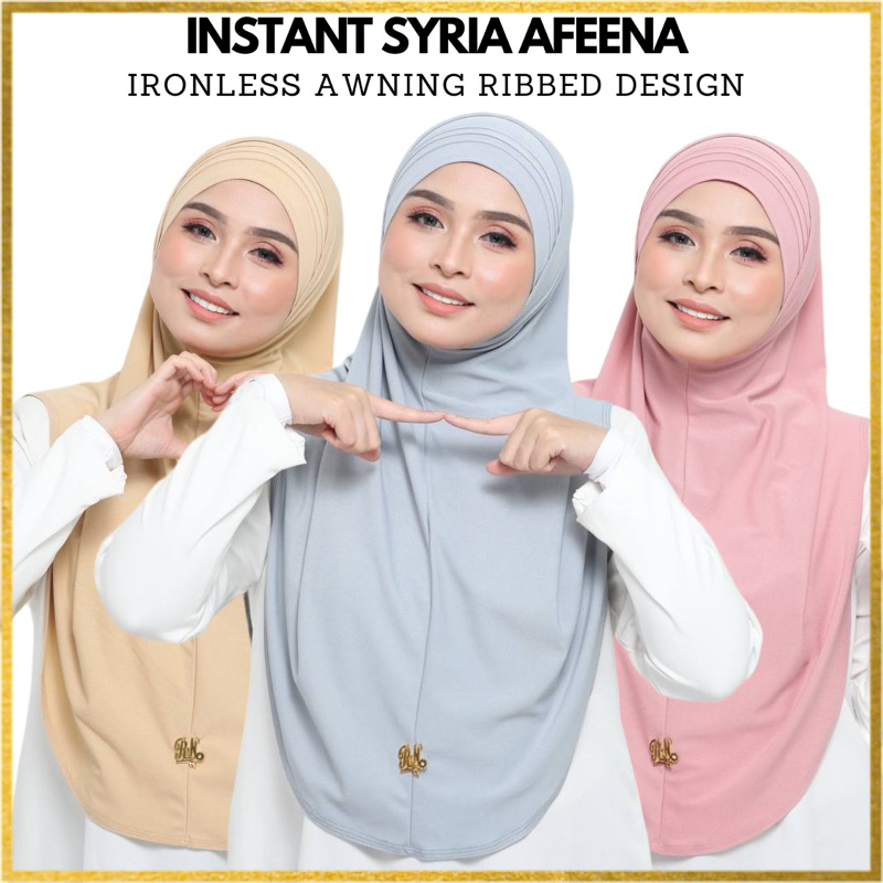 TUDUNG INSTANT SYRIA AFEENA MOSCREPE IRONLESS AWNING MOSCREPE RIBBED DESIGN SYRIA HIJAB PLAIN ...