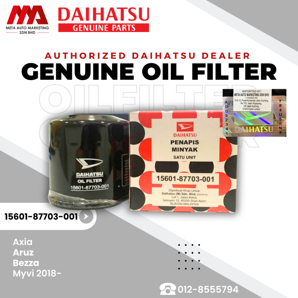 Original DAIHATSU GENUINE OIL FILTER 15061-87703-001-AXIA/ARUZ/BEZZA ...