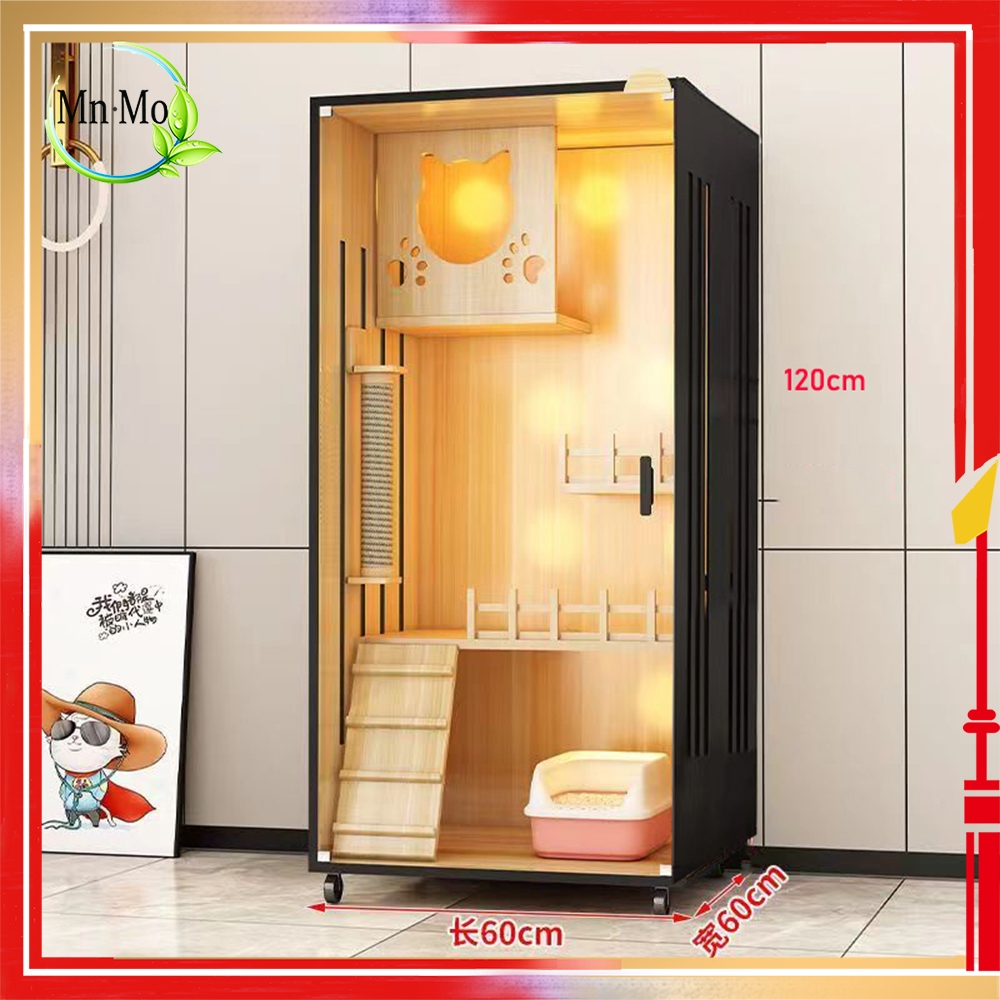Cat Villa Solid Wood Cat Cage Black Frame Cat House Home Cat Nest ...