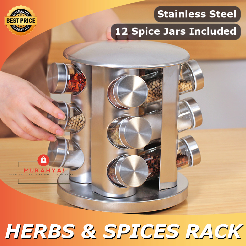 Spice Tower Storage 12 IN 1 Rack Glass Bottle Organizer Rotating Spiral ...