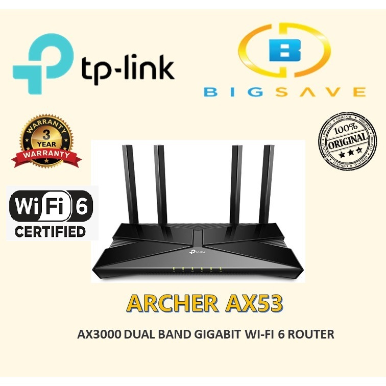 TP-LINK ARCHER AX53 AX3000 DUAL BAND GIGABIT WI-FI 6 ROUTER | Shopee ...