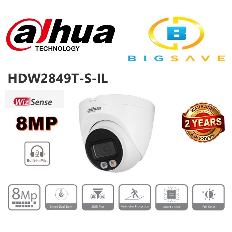 DAHUA 8MP HDW2849T-S-IL SMART DUAL LIGHT FIXED-FOCAL EYEBALL WIZSENSE NETWORK CAMERA | Shopee ...