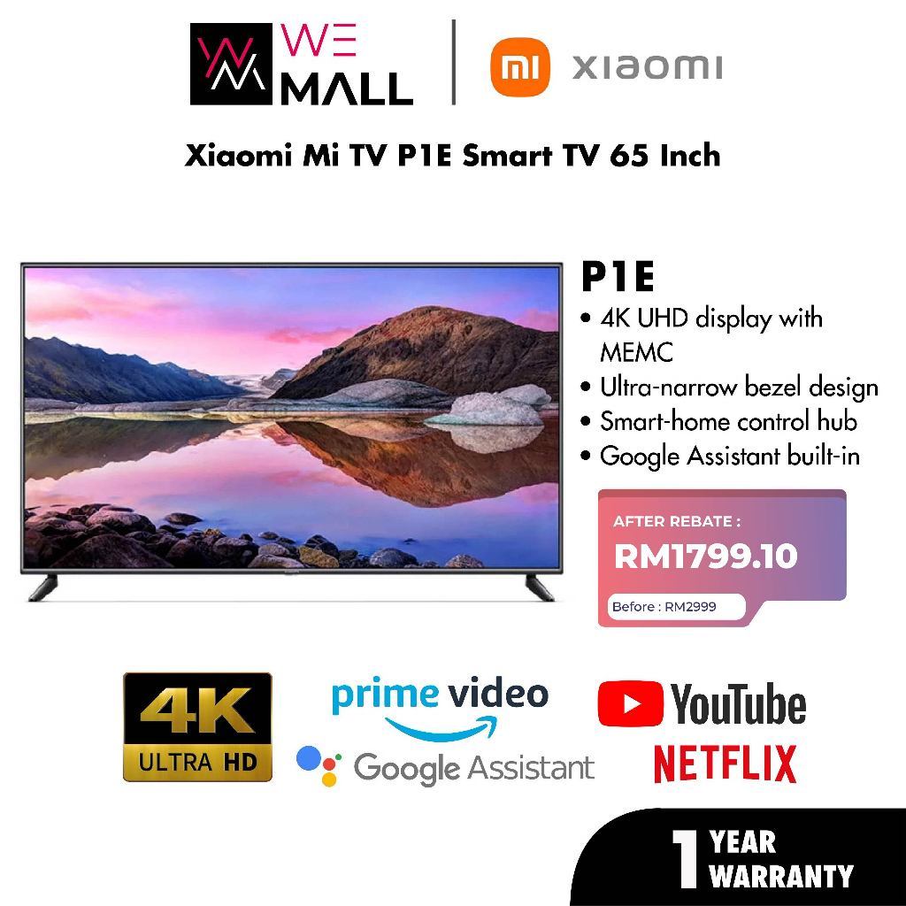 Xiaomi Mi TV P1E 65 Inch Smart TV 4K UHD Display WiFi Google Youtube Chromecast Android TV (65 ...