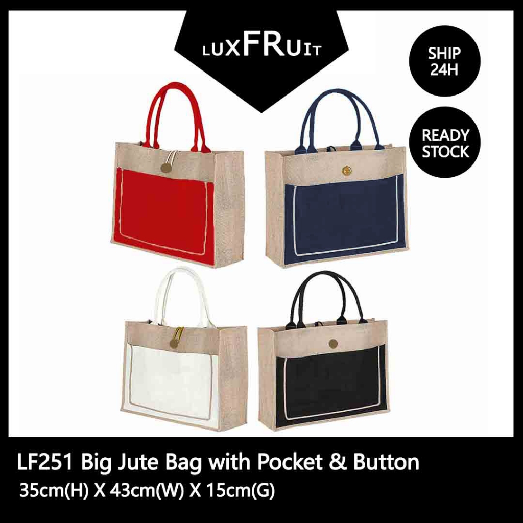 Big Jute Bag with Button and Fashion Pocket Jute Body Canvas Pocket A3 ...