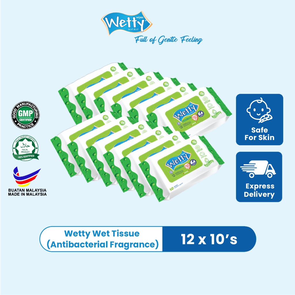Wetty Wet Wipes Antibacterial Fragrance Wet Tissue Tisu Basah (12 x 10 ...