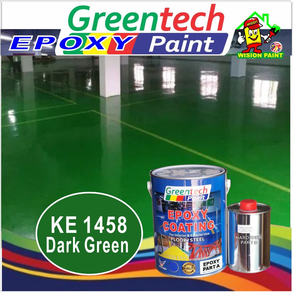 KE1458 DARK GREEN 5L Epoxy paint ( GREENTECH EPOXY ) Cat Lantai ( 4L ...