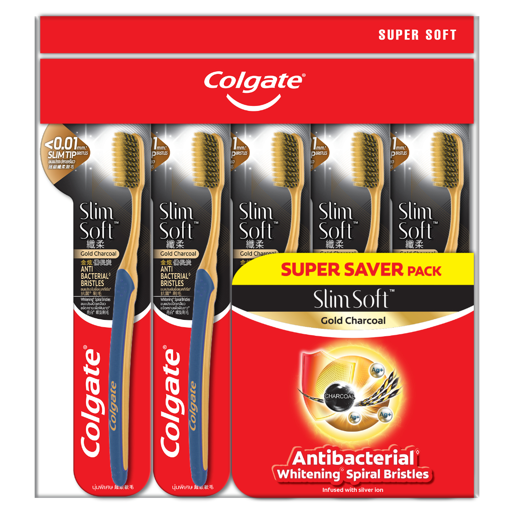 Colgate Slim Soft Gold Charcoal Ultra Soft Toothbrush (5's) | Shopee ...