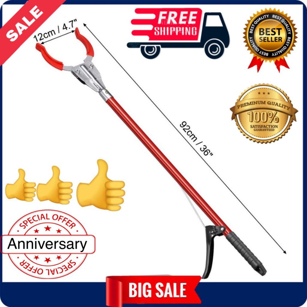 92cm(36") Stainless Steel Heavy Duty Rubbish Reacher Grabber Picker ...